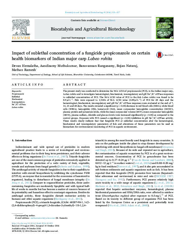 (PDF) Impact of sublethal concentration of a fungicide propiconazole on ...