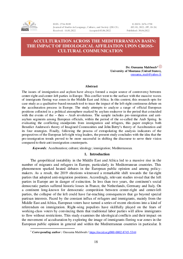 (PDF) ACCULTURATION ACROSS THE MEDITERRANEAN BASIN: THE IMPACT OF ...