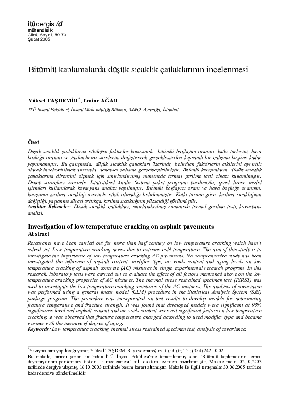 (PDF) Bitümlü kaplamalarda düşük sıcaklık çatlaklarının incelenmesi ...