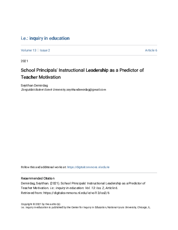 (PDF) School Principals' Instructional Leadership as a Predictor of ...
