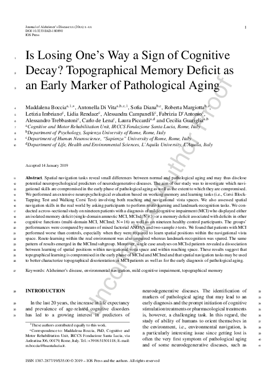 (PDF) Is Losing One’s Way a Sign of Cognitive Decay? Topographical ...