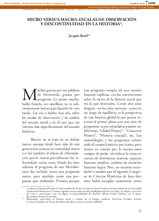 (PDF) Micro versus Macro: escalas de observación y discontinuidad en la historia