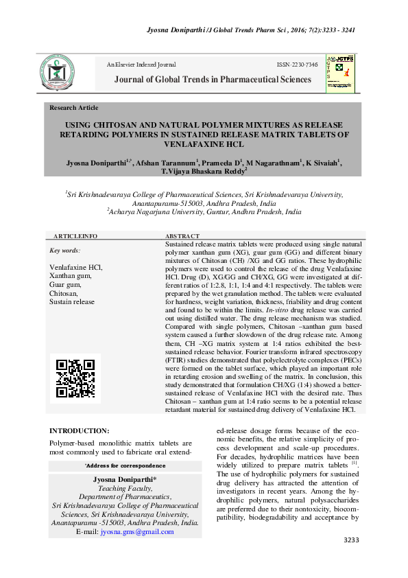 Pdf Using Chitosan And Natural Polymer Mixtures As Release Retarding Polymers In Sustained