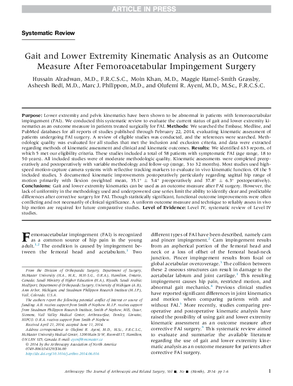 Pdf Gait And Lower Extremity Kinematic Analysis As An Outcome Measure After Femoroacetabular