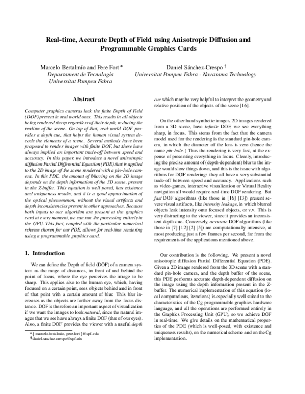 (PDF) Real-time, accurate depth of field using anisotropic diffusion and programmable graphics cards