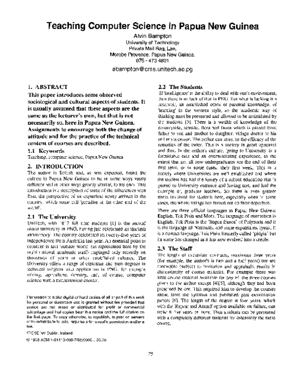 (PDF) Teaching computer science in Papua New Guinea