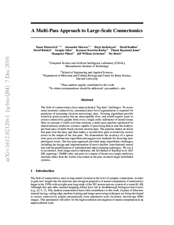 (PDF) A Multi-Pass Approach to Large-Scale Connectomics