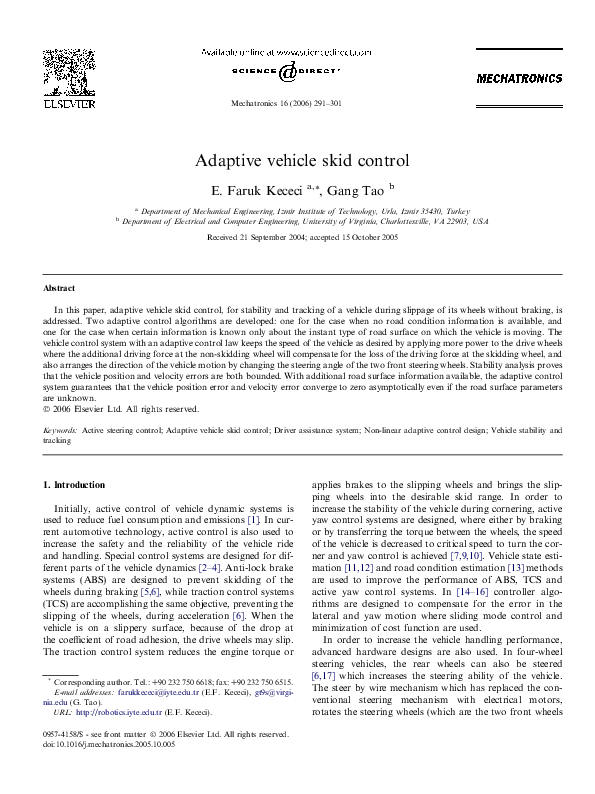 (PDF) Adaptive vehicle skid control