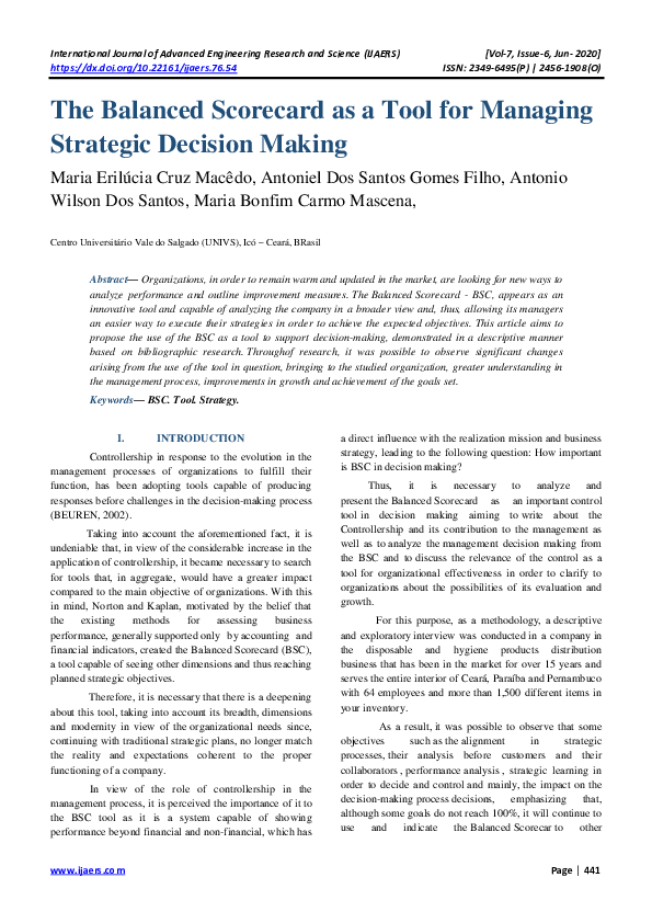 (PDF) The Balanced Scorecard as a Tool for Managing Strategic Decision ...