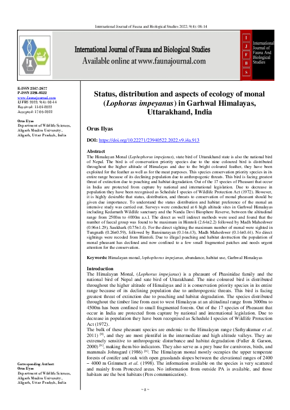(PDF) Status, distribution and aspects of ecology of monal (Lophorus ...