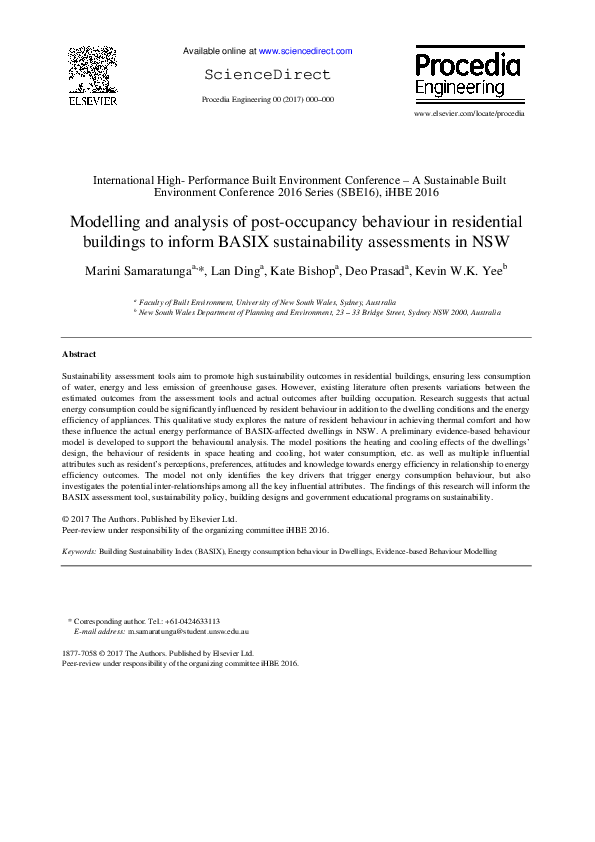 (PDF) Modelling and Analysis of Post-occupancy Behaviour in Residential ...