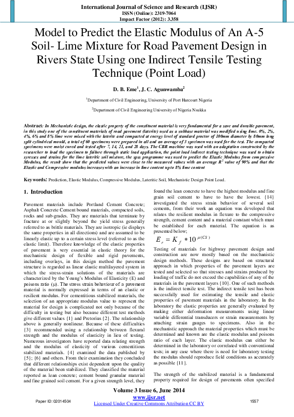 (PDF) Model to Predict the Elastic Modulus of An A-5 Soil- Lime Mixture ...
