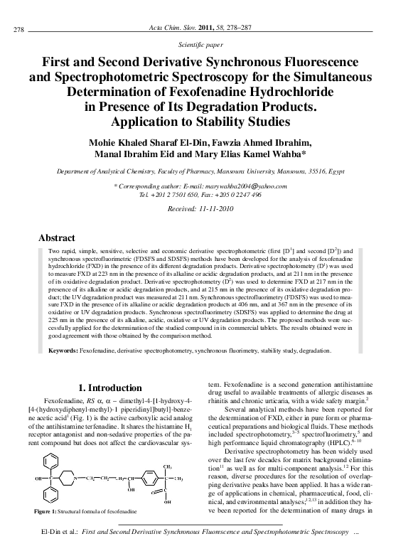 Pdf First And Second Derivative Synchronous Fluorescence And Spectrophotometric Spectroscopy