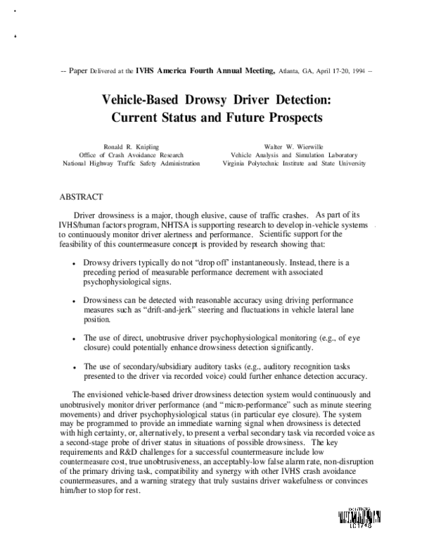 Pdf Vehicle Based Drowsy Driver Detection Current Status And Future Prospects