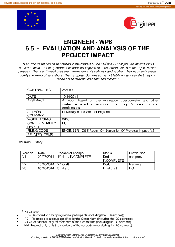 (PDF) ENGINEER: Evaluation and analysis of the project impact