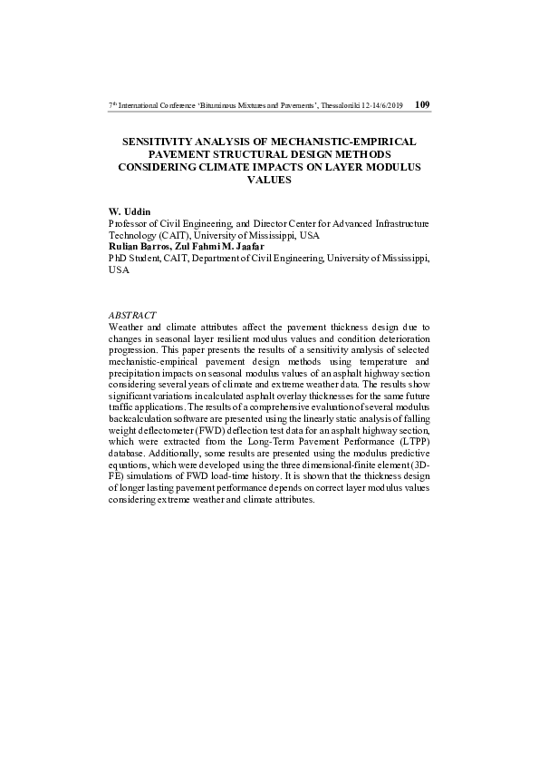 (PDF) Sensitivity Analysis of Mechanistic-Empirical Pavement Structural ...