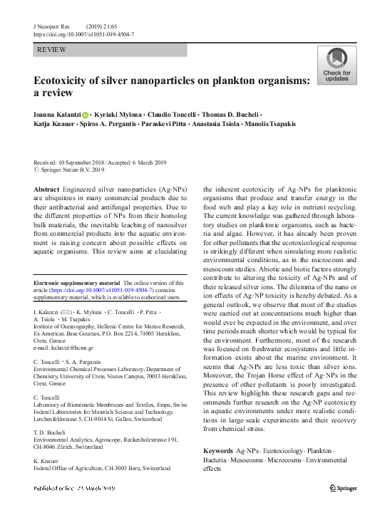 (PDF) Ecotoxicity of silver nanoparticles on plankton organisms: a review
