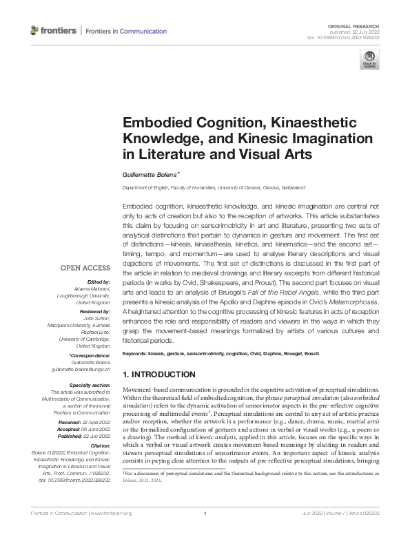 (PDF) Embodied Cognition, Kinaesthetic Knowledge, and Kinesic Imagination in Literature and ...