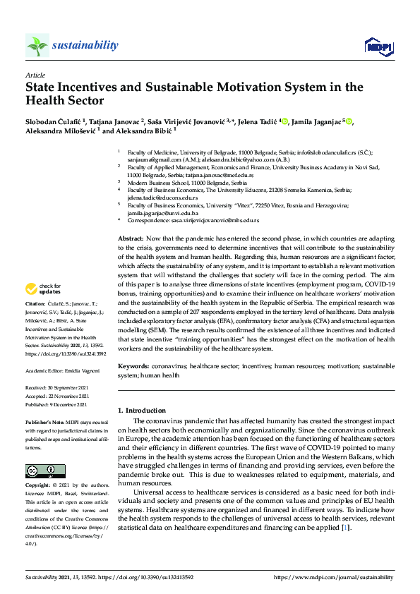 (PDF) State Incentives and Sustainable Motivation System in the Health ...