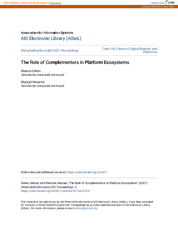 (PDF) The Role of Complementors in Platform Ecosystems