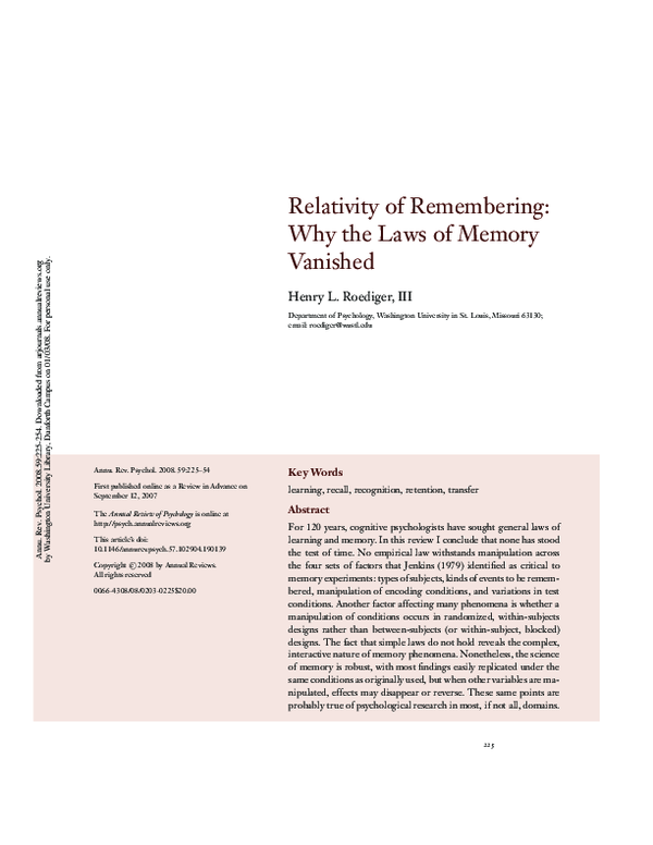 (PDF) Relativity of Remembering: Why the Laws of Memory Vanished ...