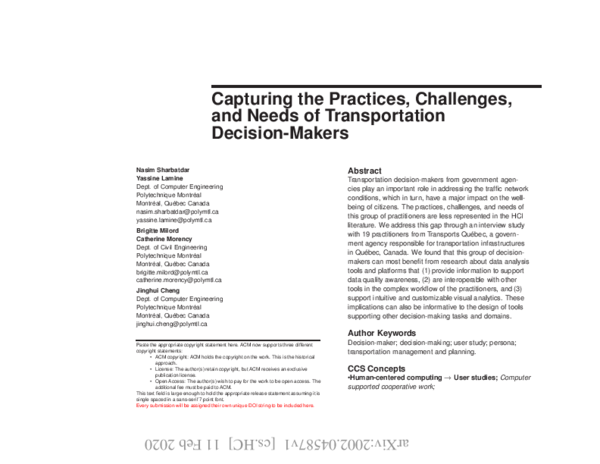 (PDF) Capturing the Practices, Challenges, and Needs of Transportation Decision-Makers
