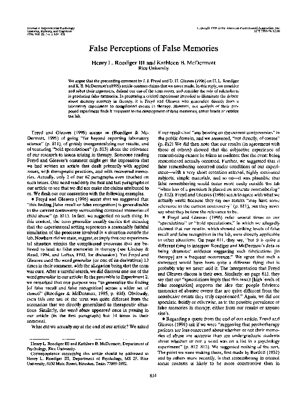 (PDF) False perceptions of false memories