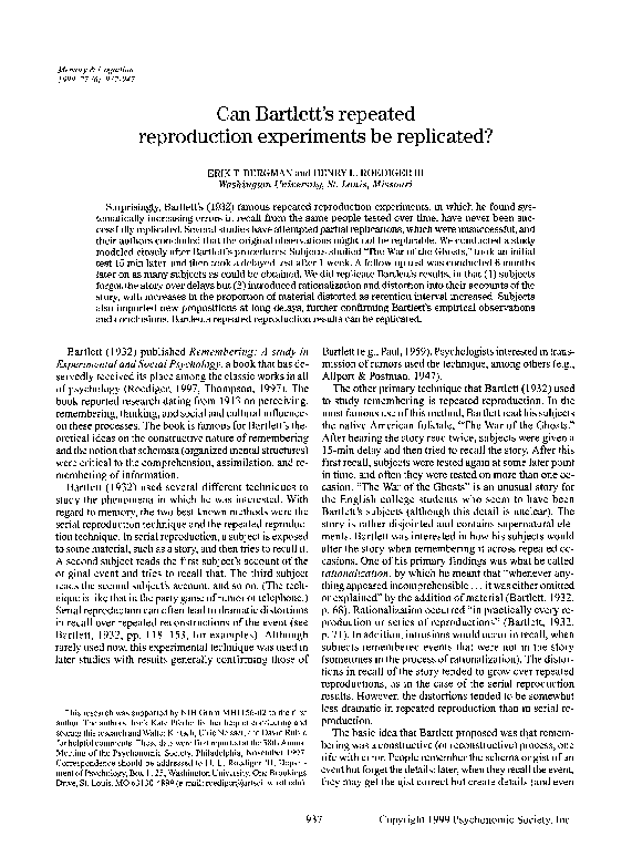 (PDF) Can Bartlett’s repeated reproduction experiments be replicated?