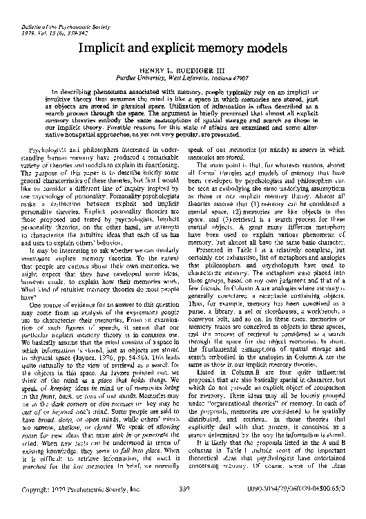 (PDF) Implicit and explicit memory models