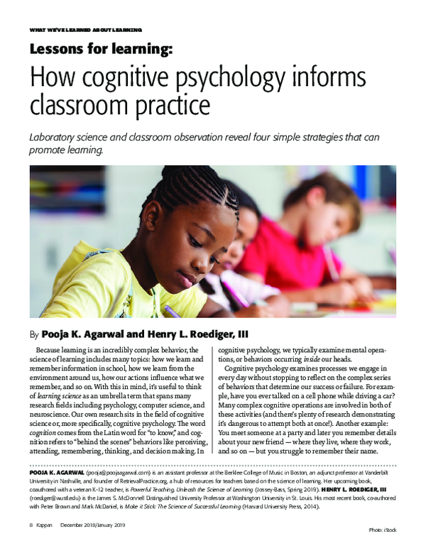 (PDF) Lessons for learning: How cognitive psychology informs classroom ...