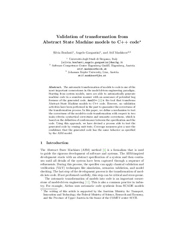 (PDF) Validation of Transformation from Abstract State Machine Models ...