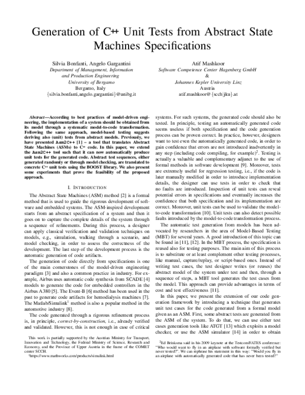 (PDF) Generation of C++ Unit Tests from Abstract State Machines ...