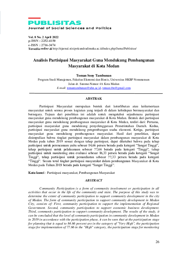 (PDF) Analisis Partisipasi Masyarakat Guna Mendukung Pembangunan ...
