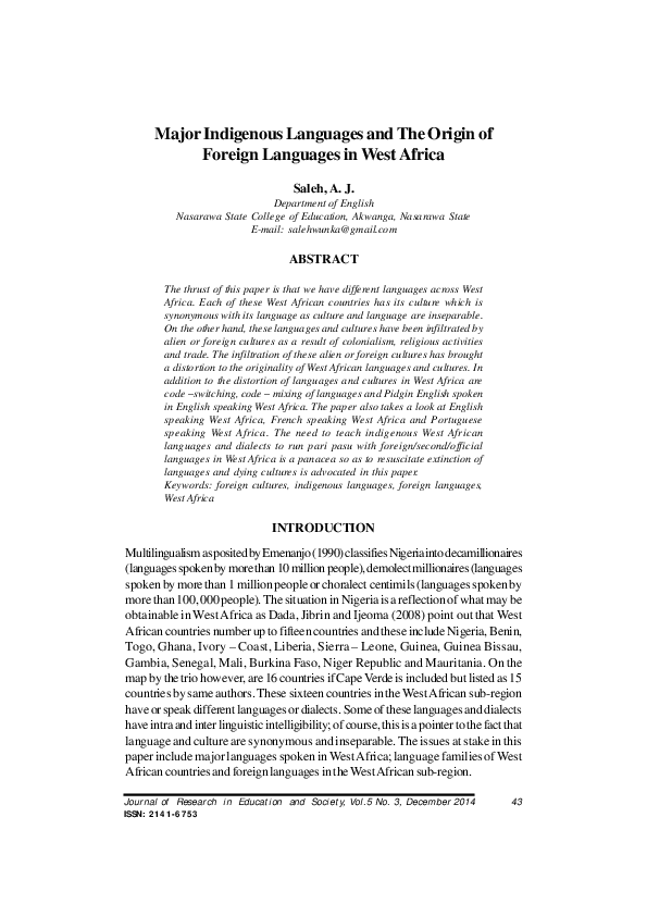 (PDF) Major Indigenous Languages and The Origin of Foreign Languages in ...