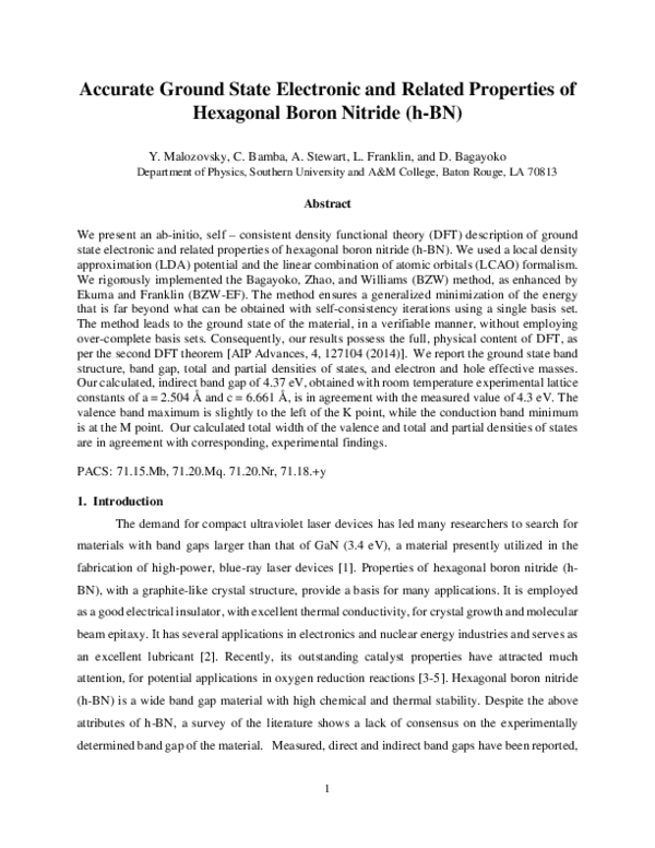 (PDF) Accurate Ground State Electronic and Related Properties of Hexagonal Boron Nitride (h-BN)