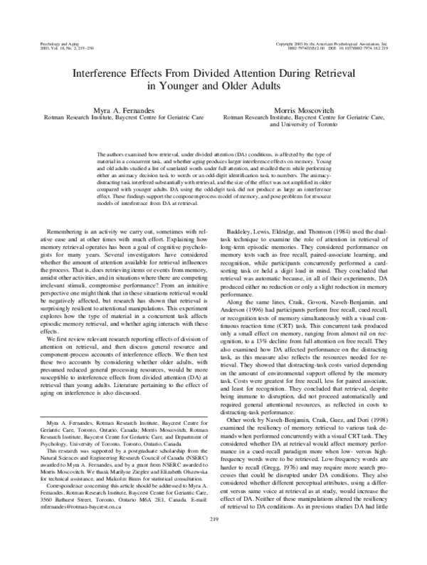 (PDF) Interference effects from divided attention during retrieval in younger and older adults