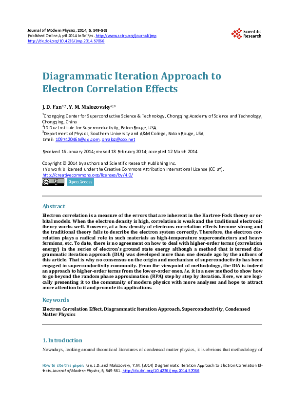 (PDF) Diagrammatic Iteration Approach to Electron Correlation Effects