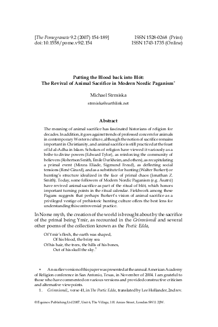 (PDF) Putting the Blood Back into Blót: The Revival of Animal Sacrifice ...