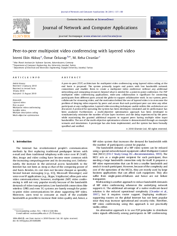 (PDF) Peer-to-peer multipoint video conferencing with layered video