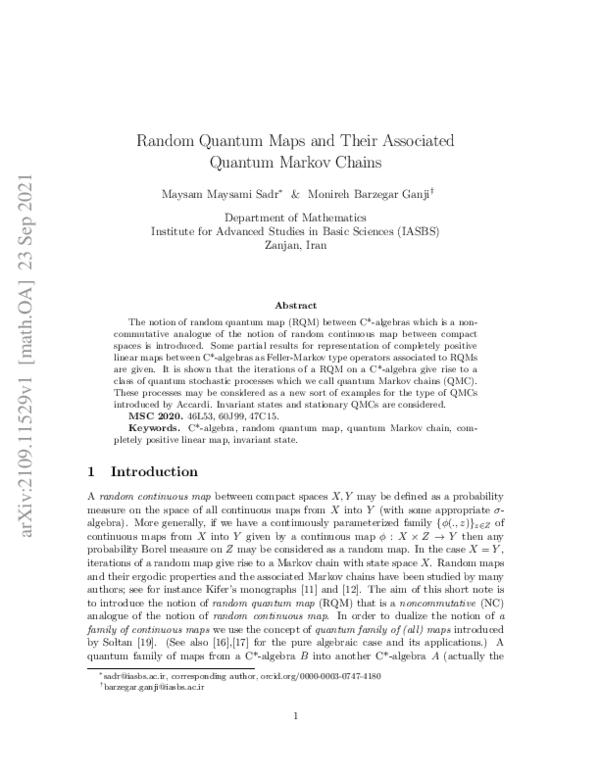 (PDF) Random Quantum Maps and Their Associated Quantum Markov Chains