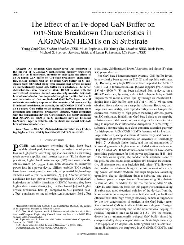 (PDF) The Effect of an Fe-doped GaN Buffer on off-State Breakdown Characteristics in AlGaN/GaN ...