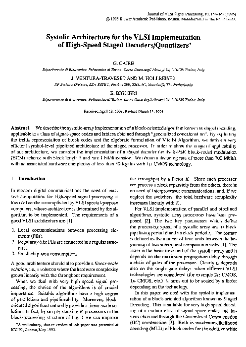 Pdf Systolic Architecture For The Vlsi Implementation Of High Speed