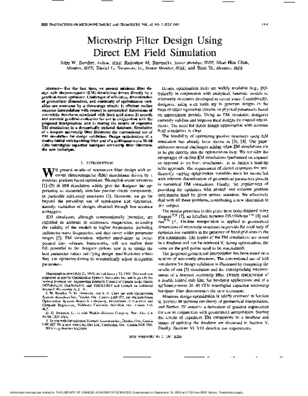 (PDF) Microstrip filter design using direct EM field simulation