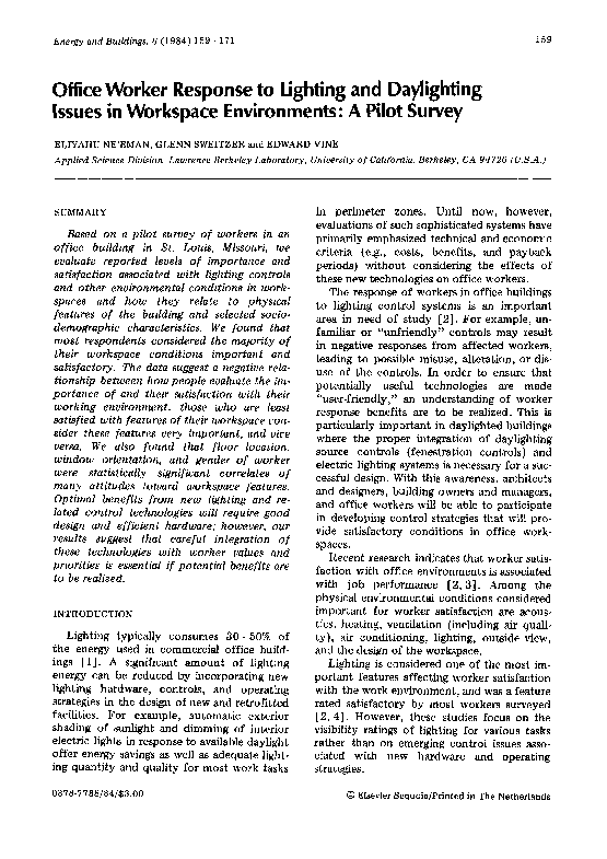 (PDF) Office worker response to lighting and daylighting issues in ...