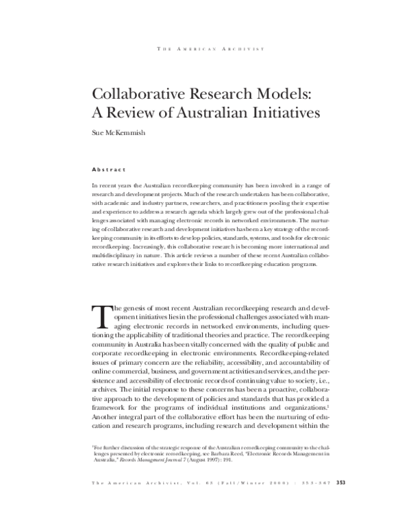 (PDF) Collaborative Research Models: A Review of Australian Initiatives