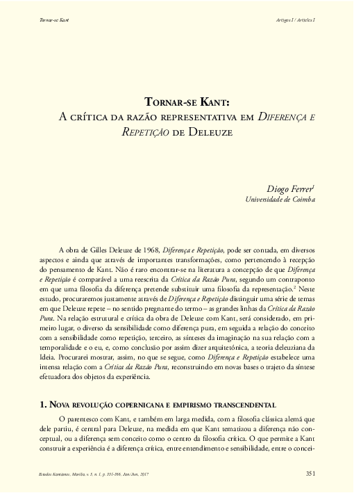(PDF) Tornar-Se Kant: A Crítica Da Razão Representativa Em Diferença e ...