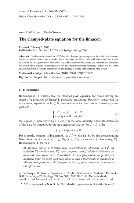 (PDF) The clamped-plate equation for the limaçon
