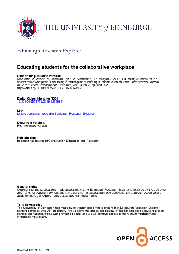 (PDF) Educating Students for the Collaborative Workplace: Facilitating Interdisciplinary ...