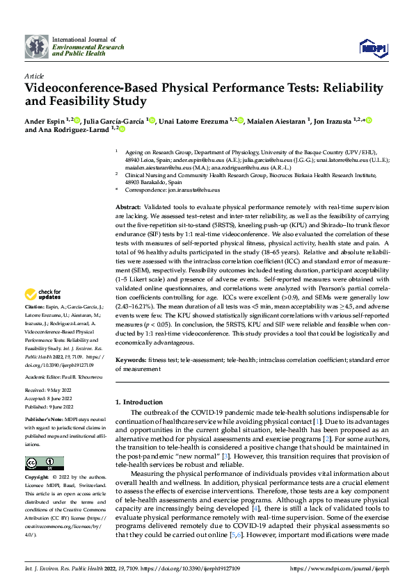 (PDF) Videoconference-Based Physical Performance Tests: Reliability and ...