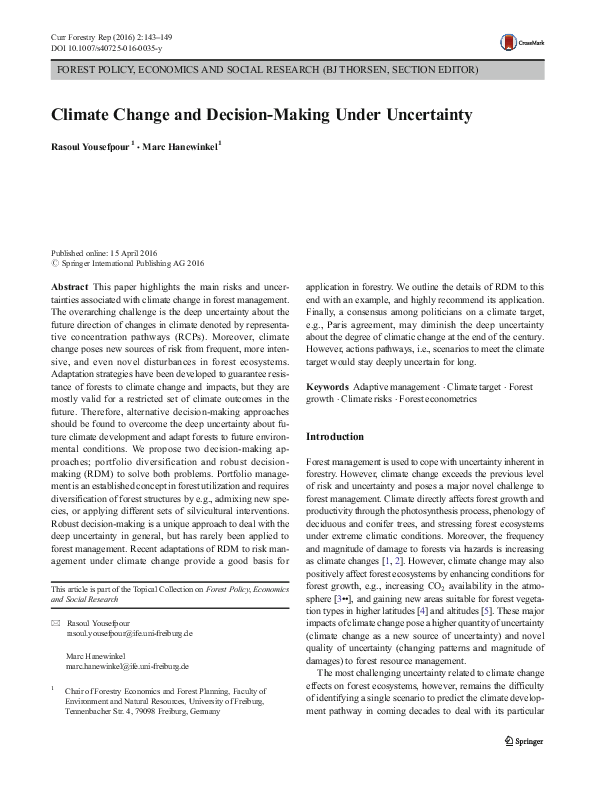 (PDF) Climate Change and Decision-Making Under Uncertainty